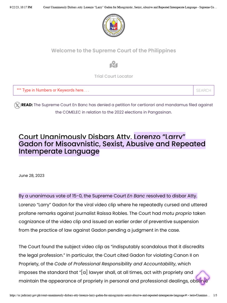 The Case of Lorenzo "Larry" Gadon | PDF | Social Science