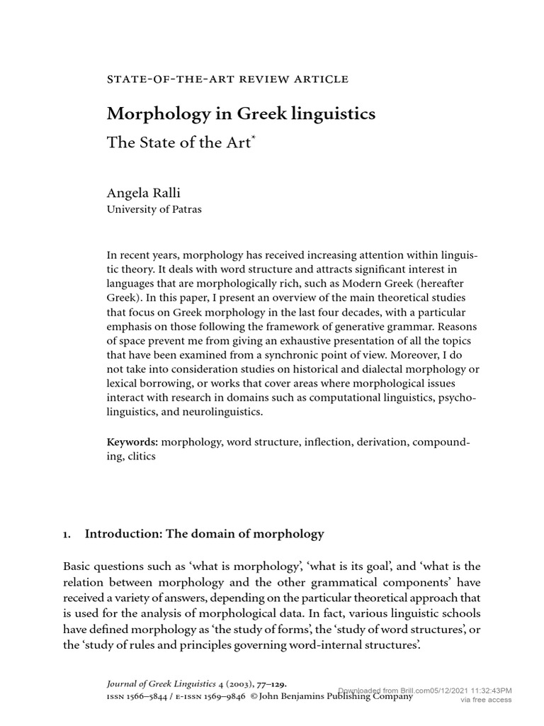 (15699846 - Journal of Greek Linguistics) Review Article - Morphology ...