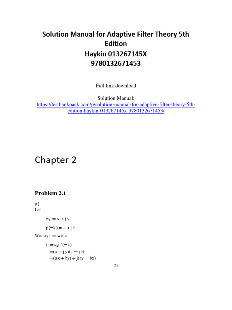 Solution Manual For Adaptive Filter Theory 5th Edition Haykin ...