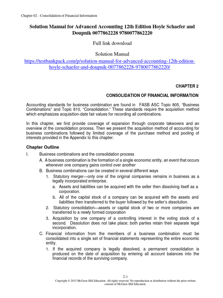 Solution Manual For Advanced Accounting 12th Edition Hoyle Schaefer and Doupnik 0077862228 ...