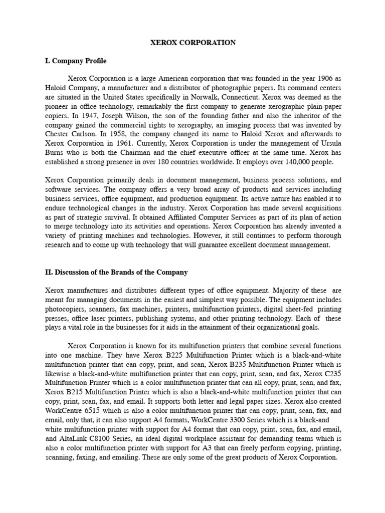 Xerox Corporation Overview and History | PDF | Printer (Computing ...
