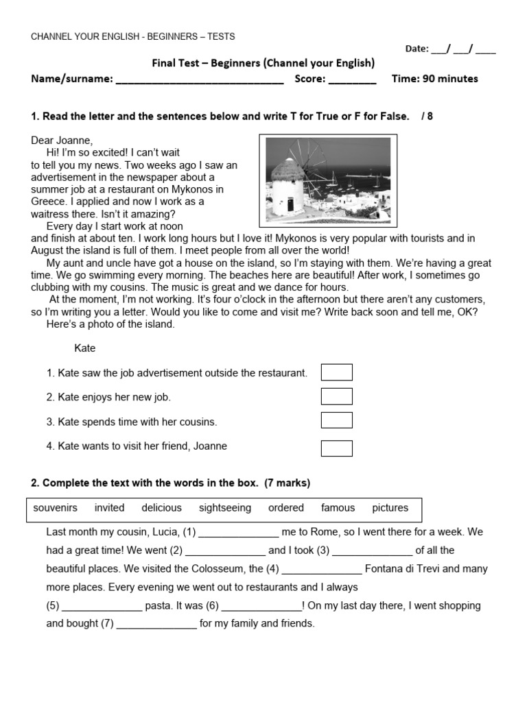 Final Exam Beginners Pdf