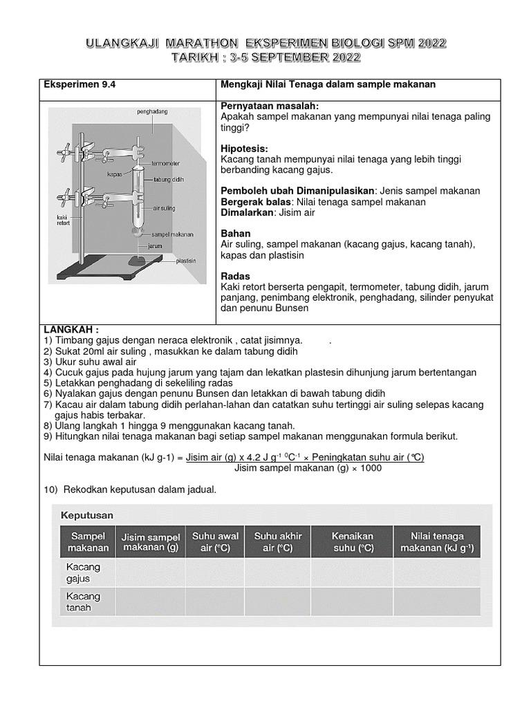 Ulangkaji Marathon Eksperimen Biologi SPM 2022 | PDF