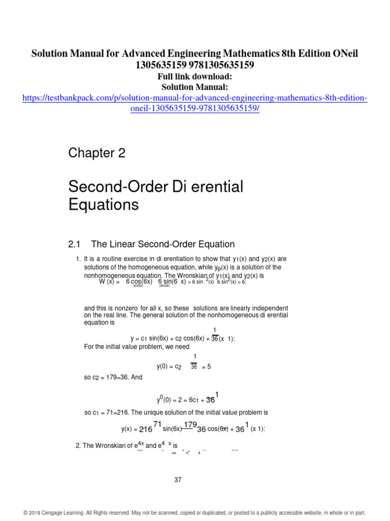 Solution Manual For Advanced Engineering Mathematics 8th Edition ONeil 1305635159 9781305635159 ...