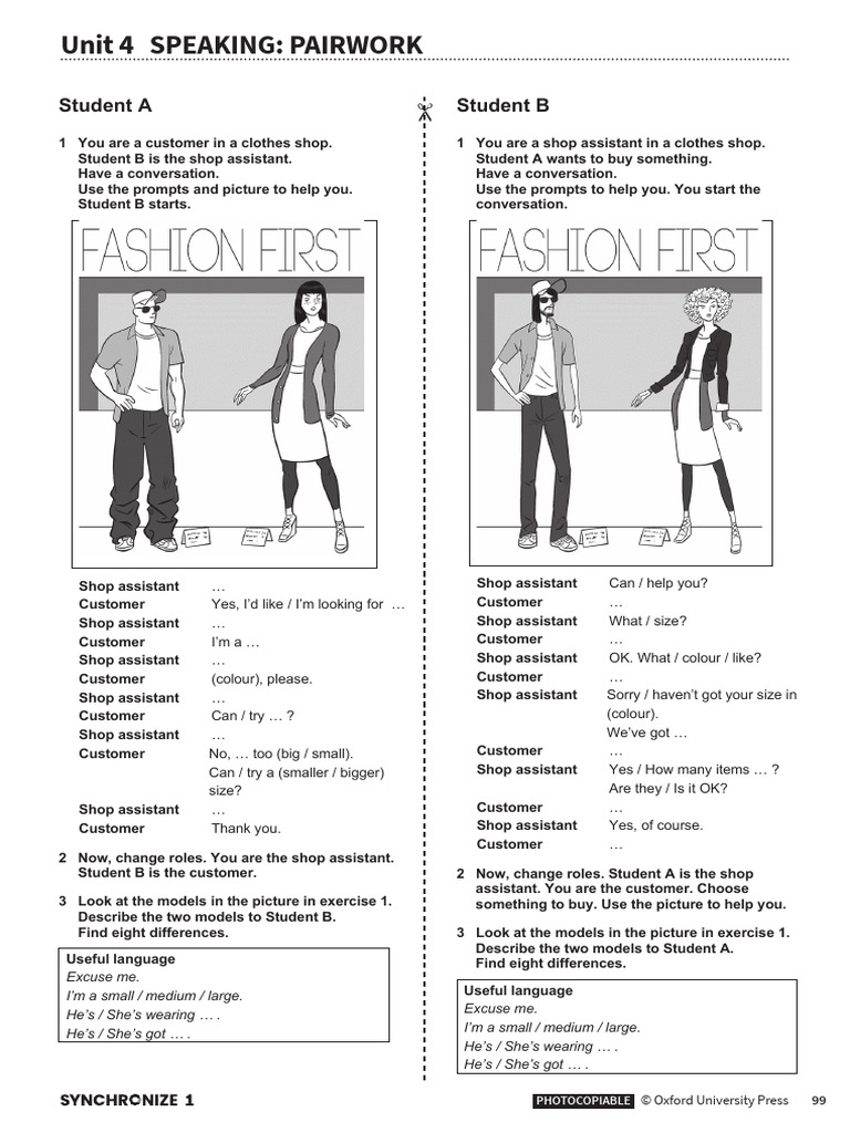 Synchronize1 TRB Worksheets Unit 4 Speaking Pairwork | PDF