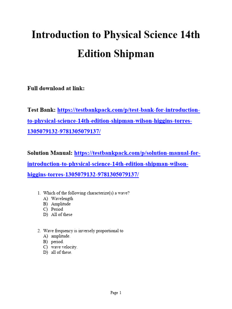 Introduction To Physical Science 14th Edition Shipman Test Bank 1 | PDF