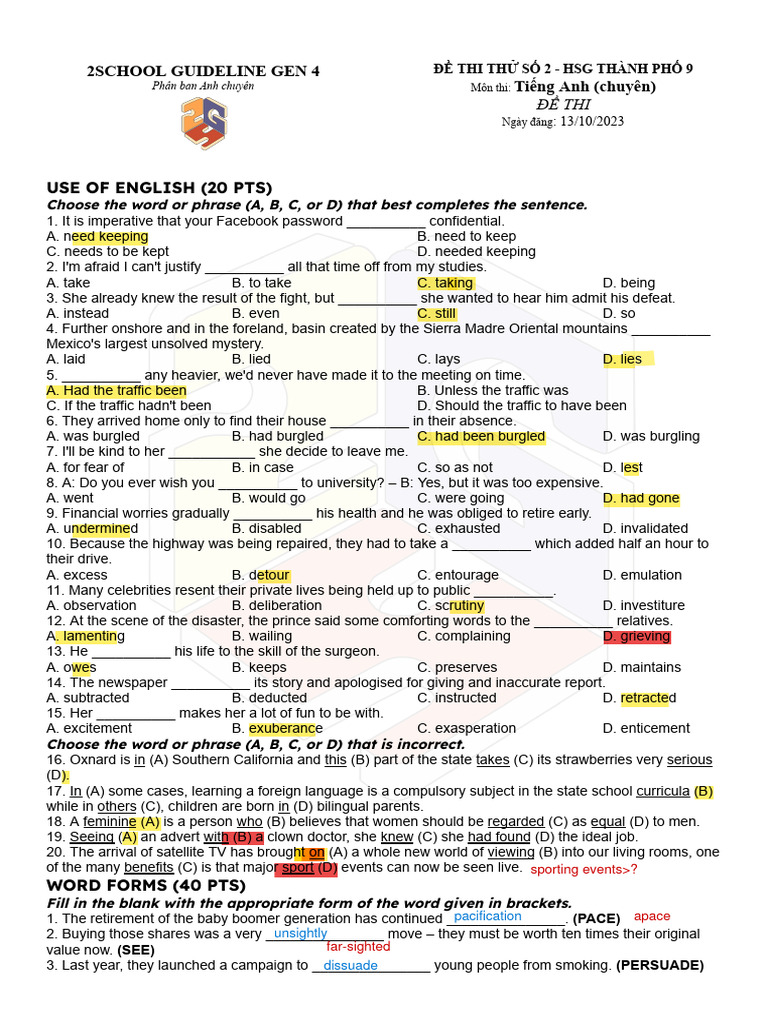 (2SG GEN 4) ĐỀ THI THỬ SỐ 2 - ANH CHUYÊN | PDF