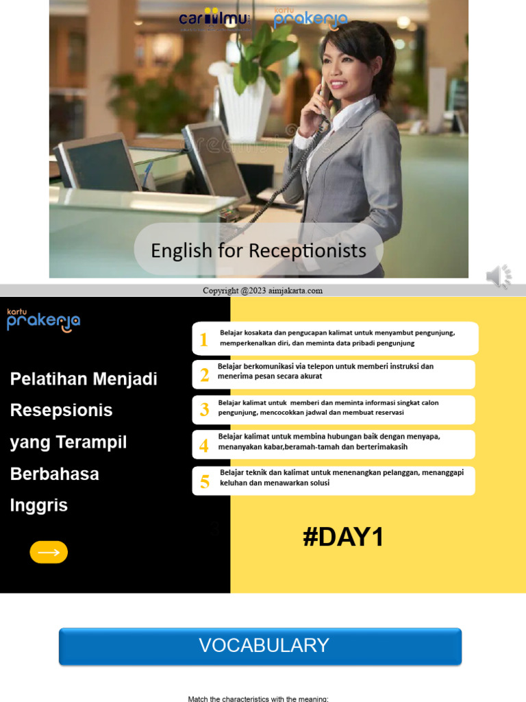 Modul - Pelatihan - Cariilmu - English For Receptionist | PDF