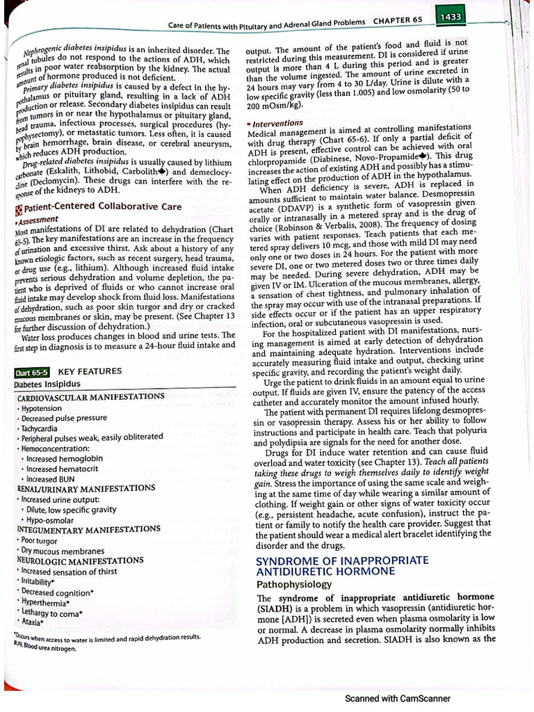 Syndrome of Inappropriate Antidiuretic Hormone (SIADH) | PDF