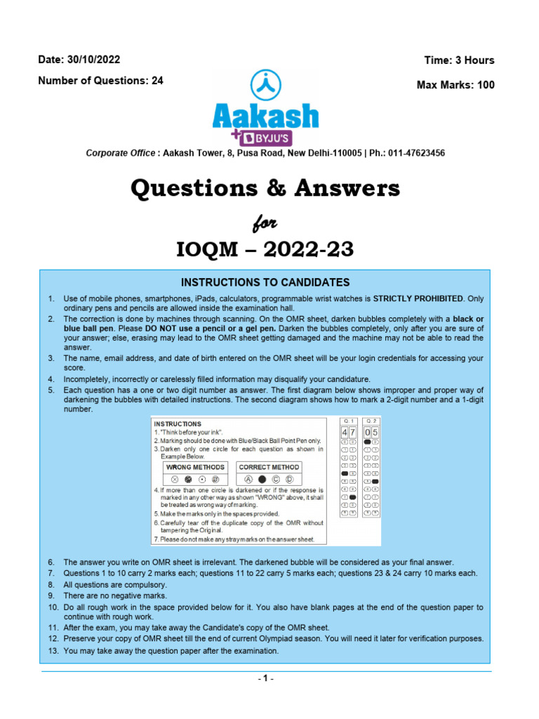 Ioqm 2022 23 Questions And Answers Pdf