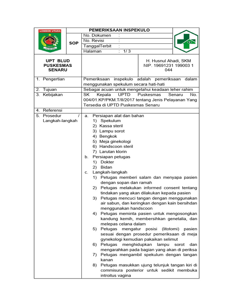 SOP Pemeriksan Inspekulo | PDF