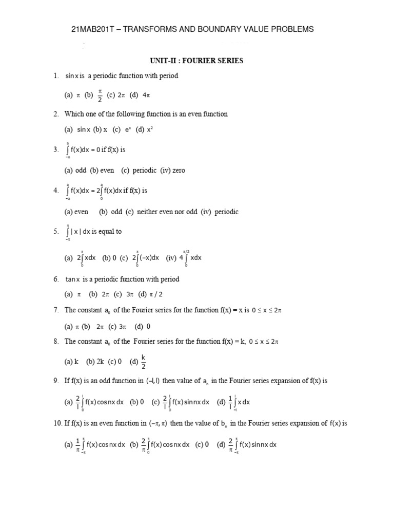 21mab201t - Unit 2 Fourier Series | PDF