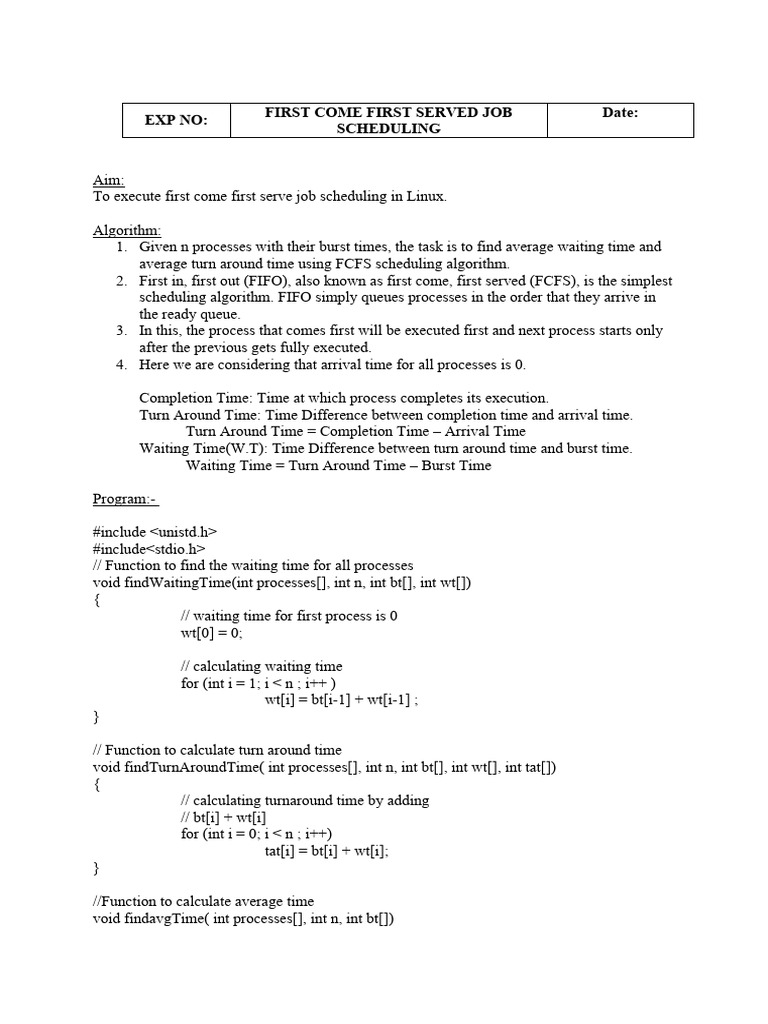 First Come First Serve Scheduling | PDF