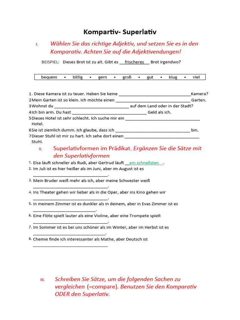 Komparativ - Superlativ Übung | PDF