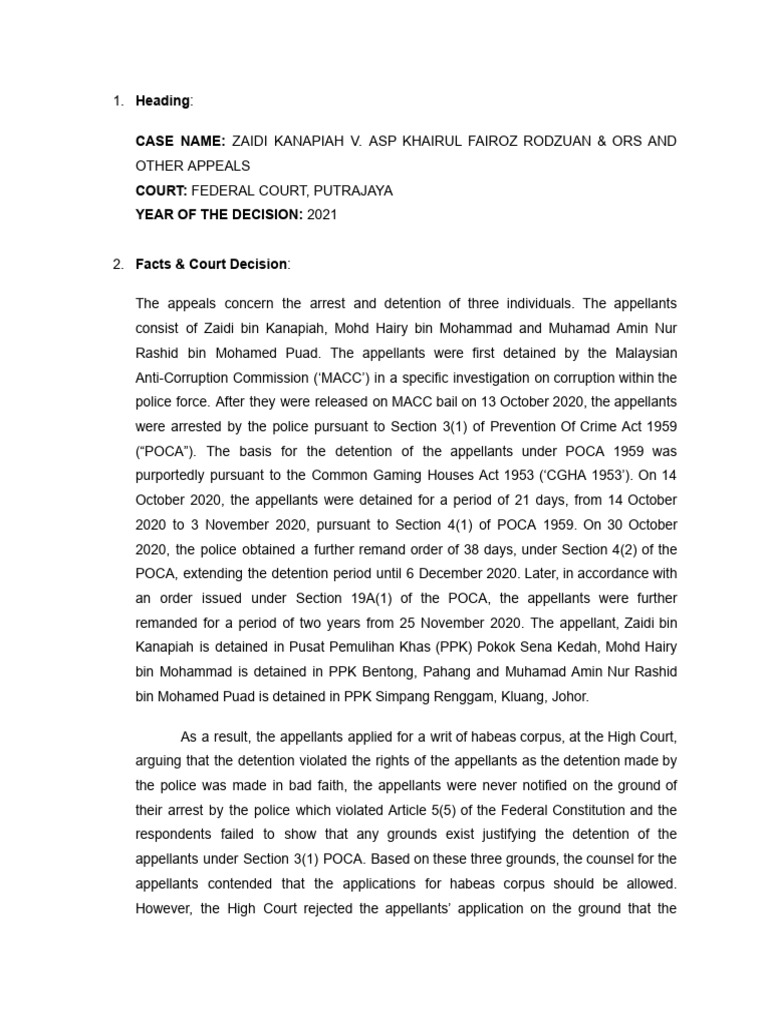 Zaidi Kanapiah Case Review | PDF