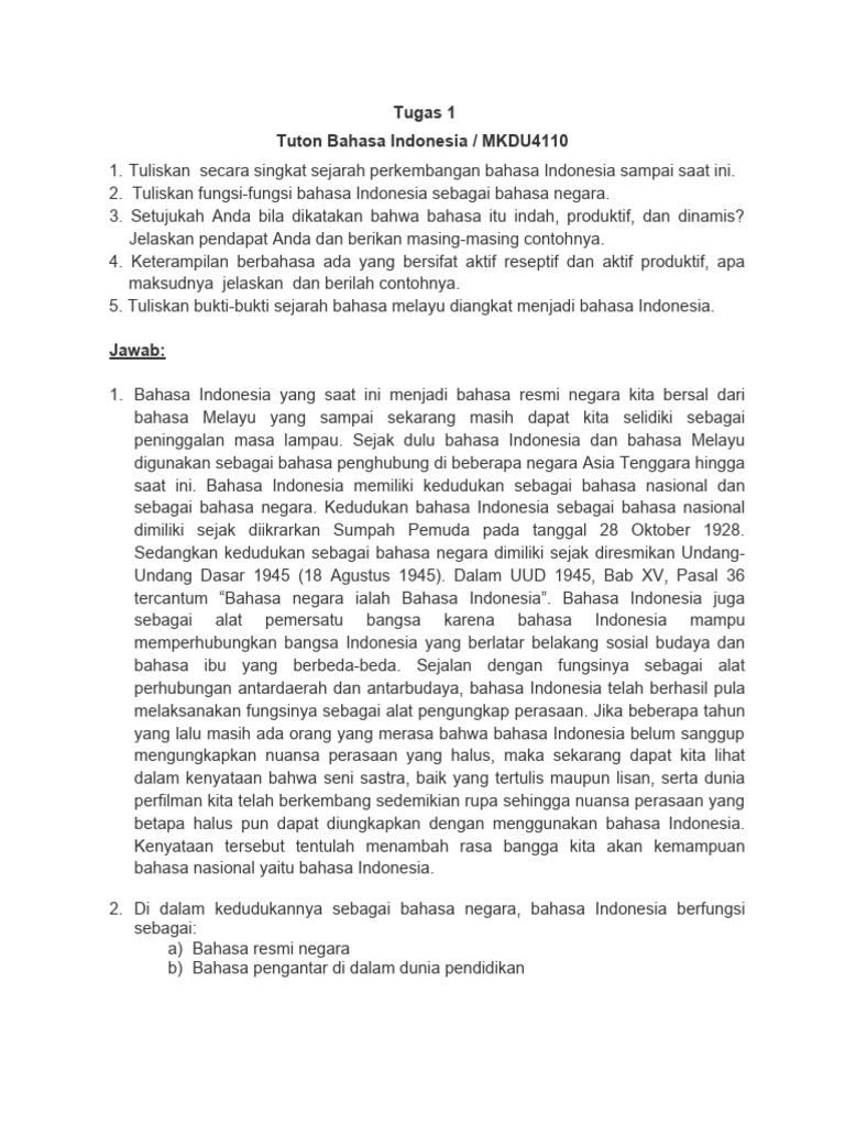 Tugas 1 - TUTON 3 BHS INDONESIA | PDF Tugas 1 - TUTON 3 BHS INDONESIA | PDF