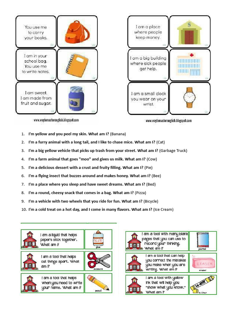 Fun Riddles for Kids with Answers | PDF | Cooking, Food & Wine ...