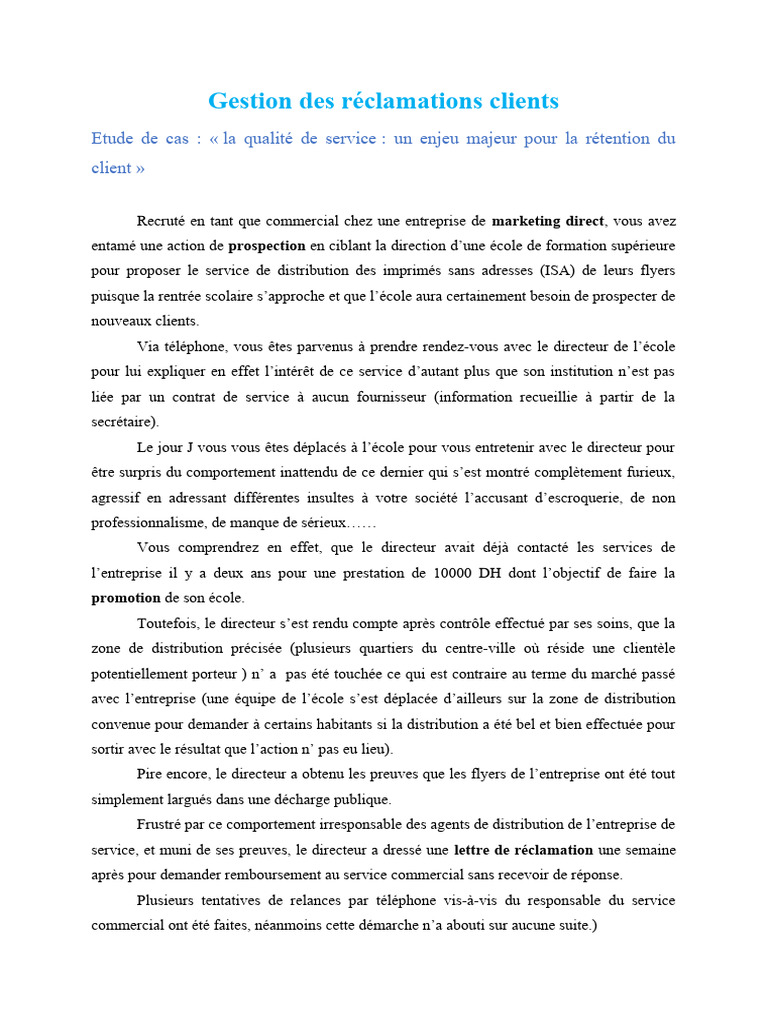 Gestion Des Réclamations Clients | PDF