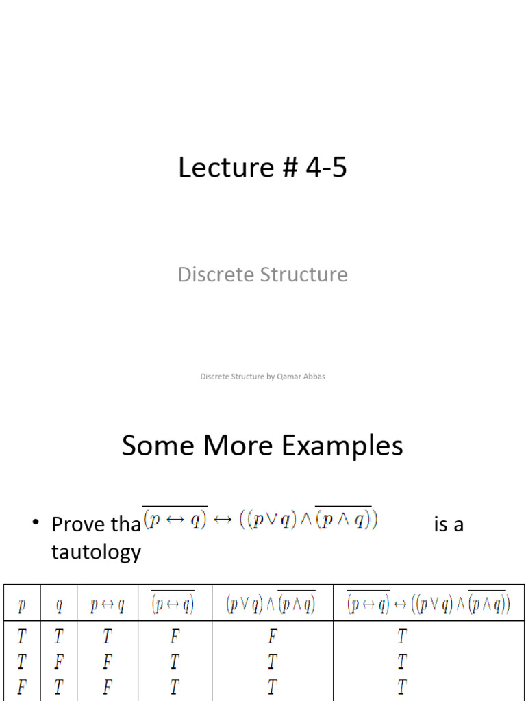 Lecture # 4-5-Logical Equivalnces Proofs | PDF | Syntax (Logic ...