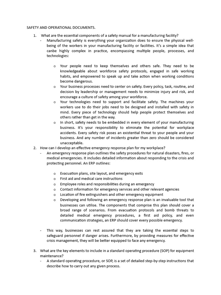 Safety and Operational Documents | PDF