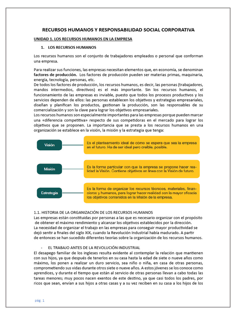 Recursos Humanos y Responsabilidad Social Corporativa Tema 1 | PDF
