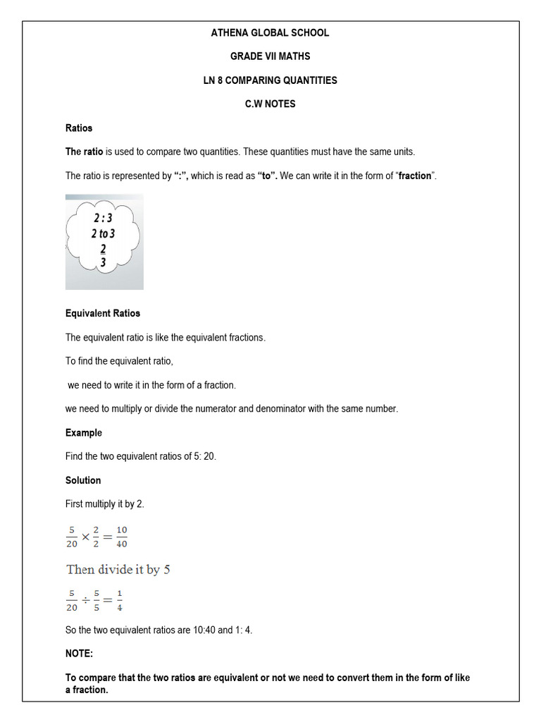Class 7 Comparing Quantities Notes | PDF | Interest | Ratio