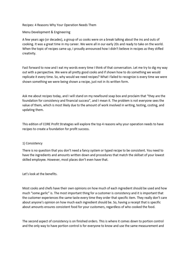 Recipes 4 Reasons Why Your Operation Needs Them | PDF | Prices | Profit ... Recipes 4 Reasons Why Your Operation Needs Them | PDF | Prices | Profit ...
