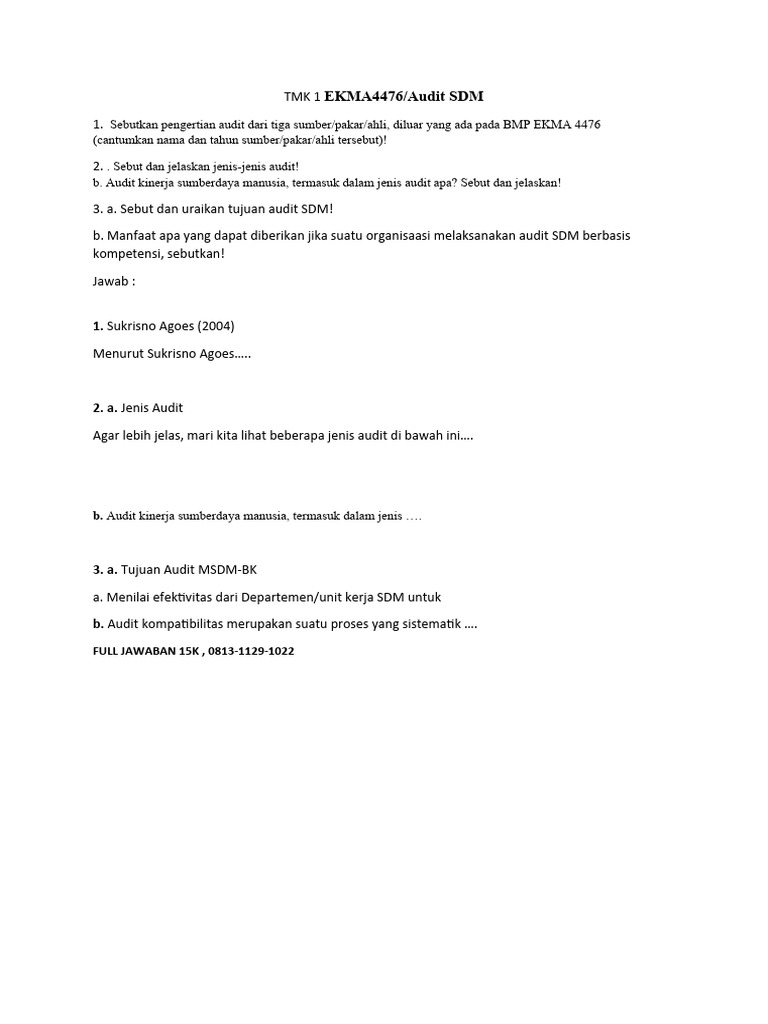 TMK 1 Ekma4476 Audit SDM | PDF