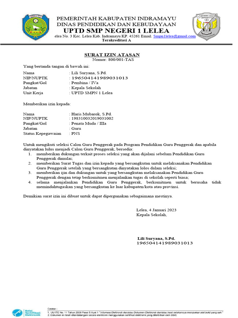 Surat Izin Atasan | PDF