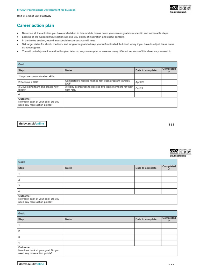 End of Unit 9 Career Action Plan | PDF