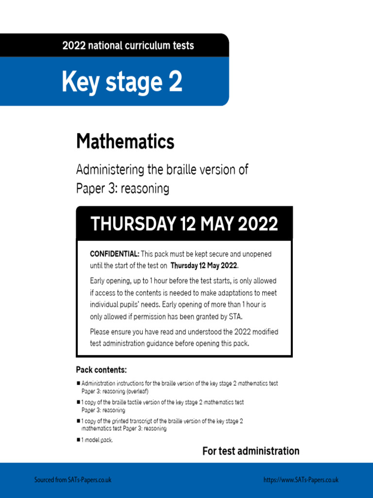 STA228460e 2022 ks2 Mathematics Administering Braille Paper3 Reasoning ...