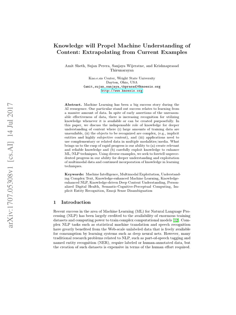 Knowledge Will Propel Machine Understanding of Content: Extrapolating ...