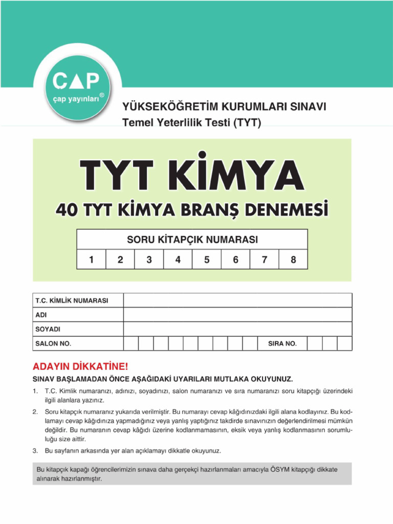 çap Up Tyt Kimya Denemeleri 2021 Pdfarsiv2021 Pdf