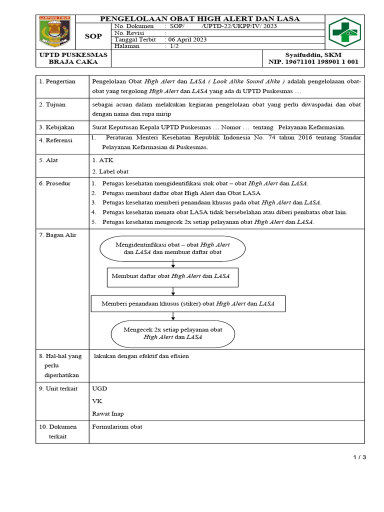 5.3.3.a SOP PENGELOLAAN OBAT HIGHT ALERT DAN LASA | PDF