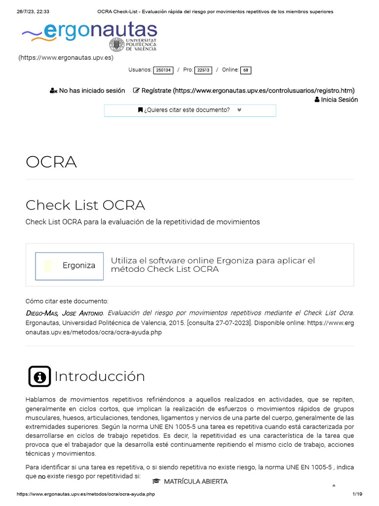 OCRA Check-List - Evaluación Rápida Del Riesgo Por Movimientos ...