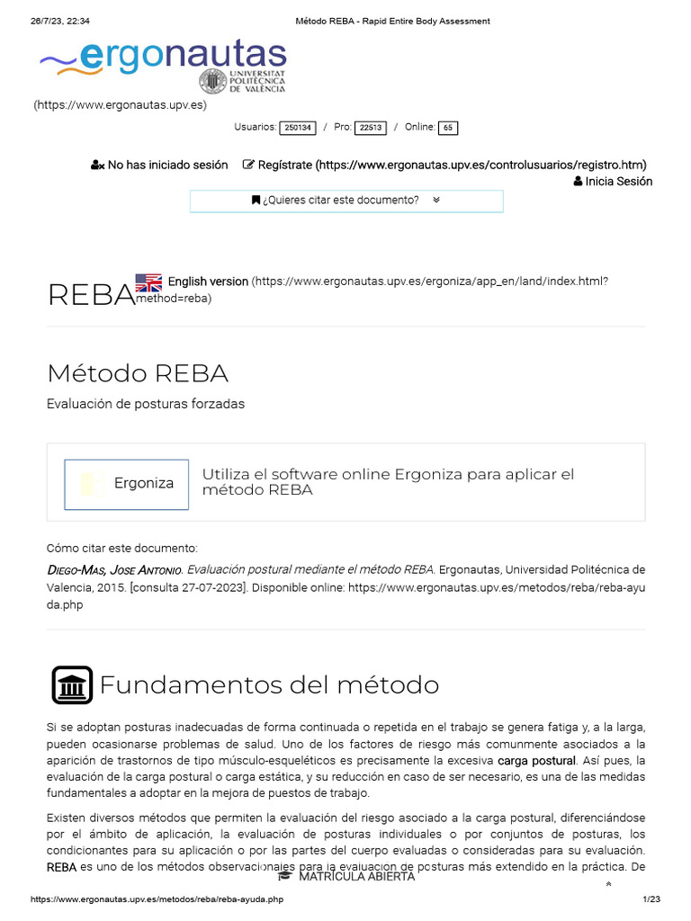 Método REBA - Rapid Entire Body Assessment | PDF