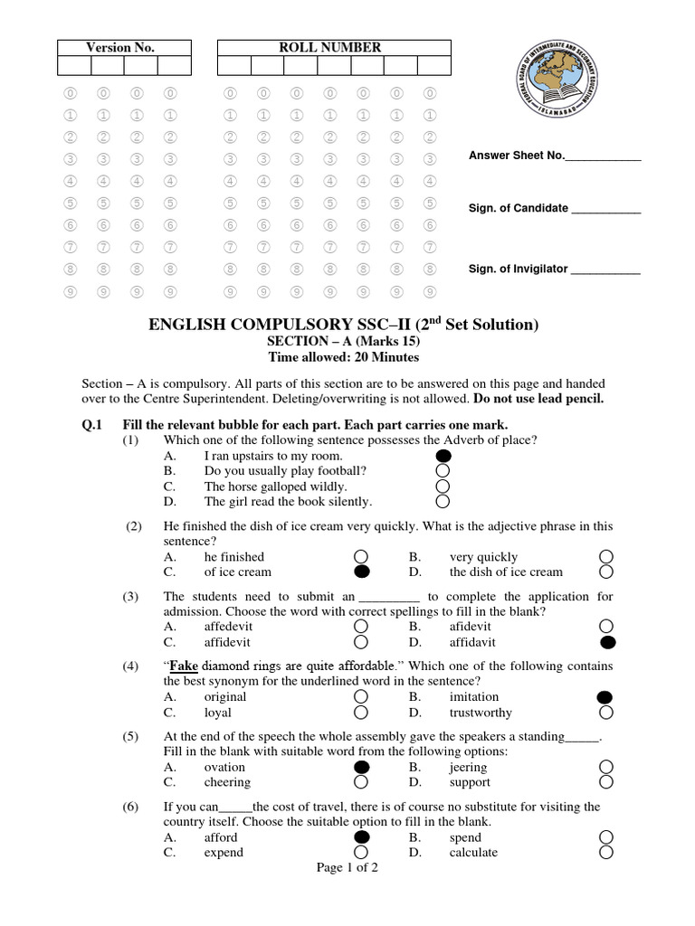 English SSC II Solution of 2nd Set Model Question Paper | PDF