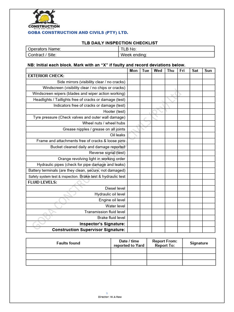 TLB Daily Checklist - pdf-1 | PDF