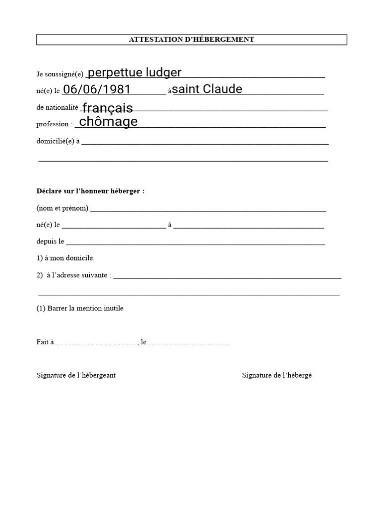Modele+Attestation+d+Hebergement (1) Edited | PDF