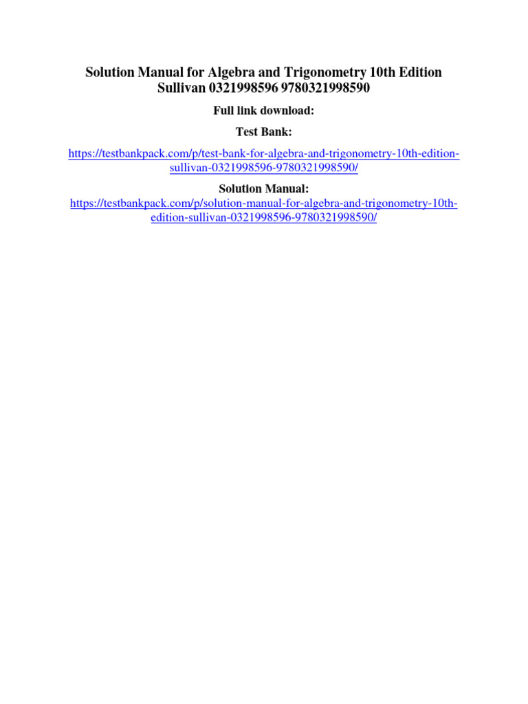 Solution Manual For Algebra and Trigonometry 10th Edition Sullivan ...