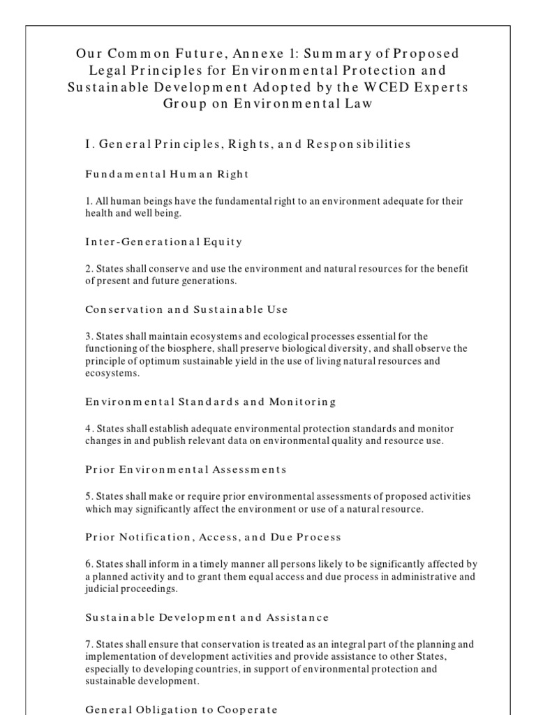 Proposed Legal Principles for Environmental Protection and Sustainable ...