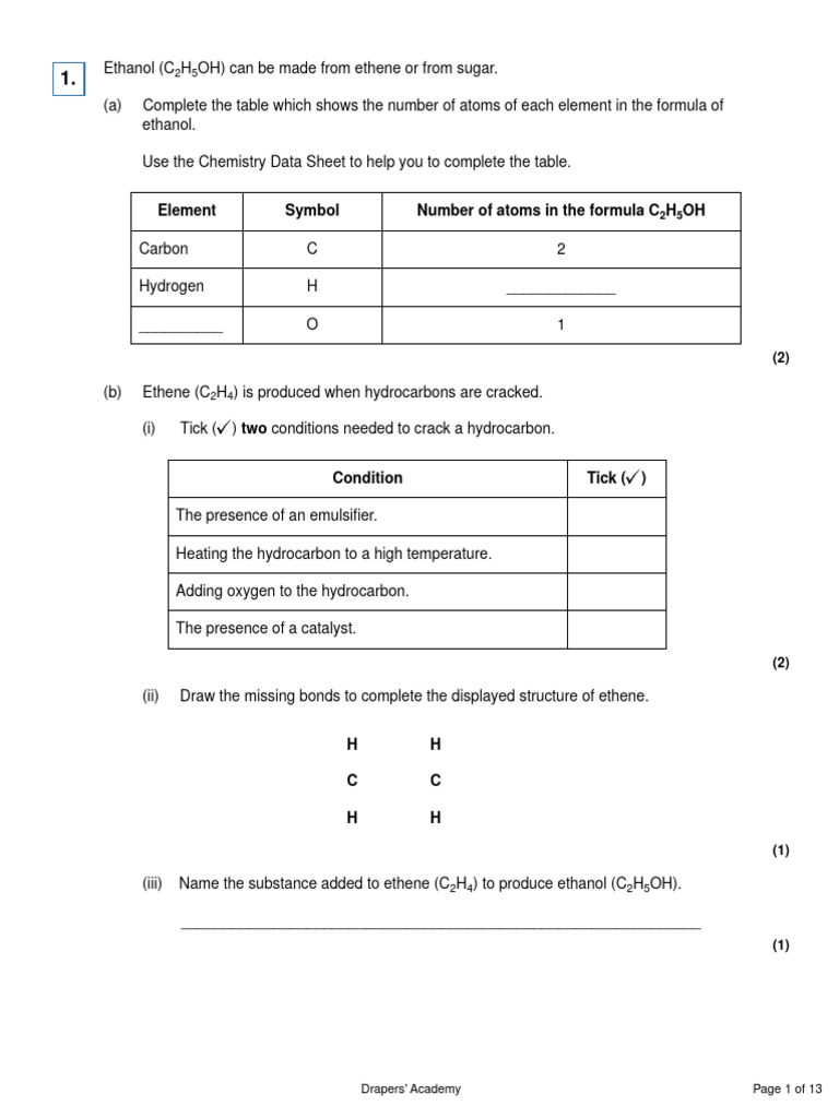 Organic Chemistry Triple Science Homework | PDF | Ethanol | Cracking ...