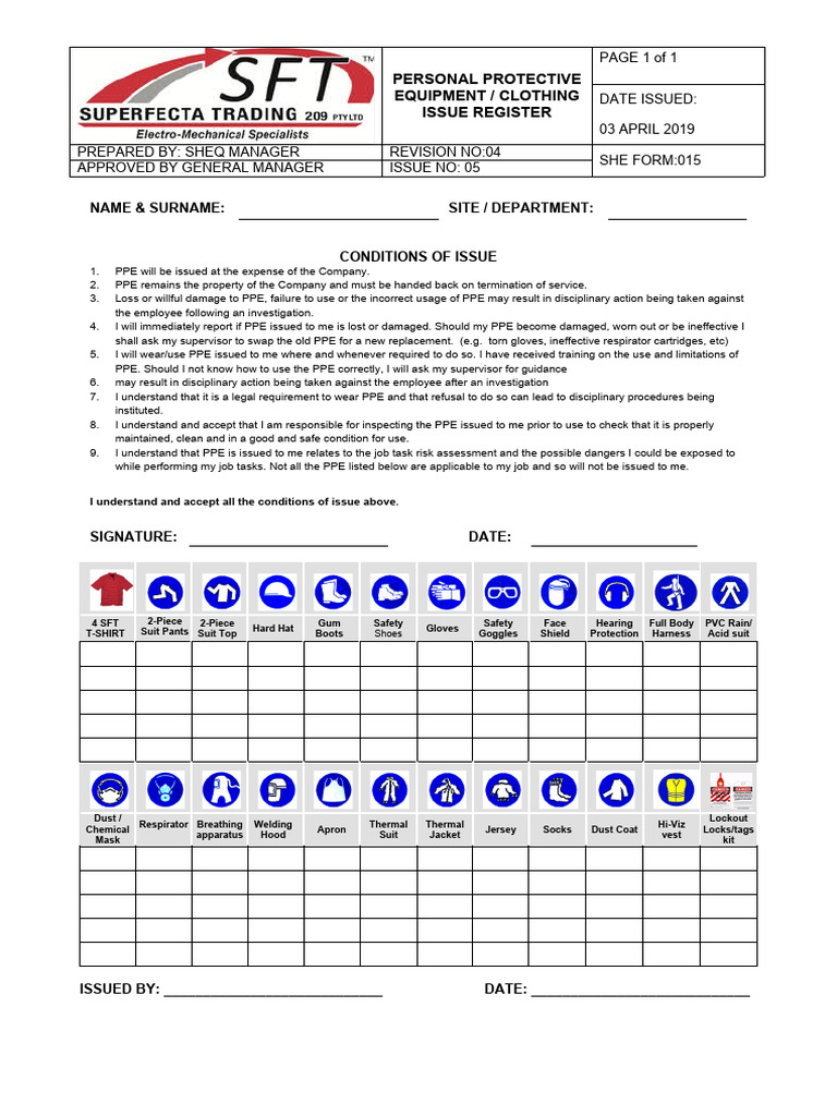 6.8 PPE Issue Register | PDF