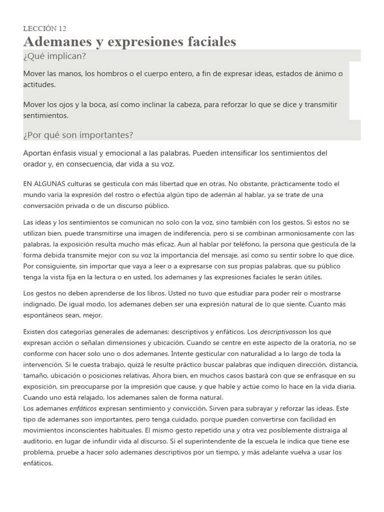12 Ademanes y Expreciones Faciales | PDF | Expresión facial | Hablar en ...