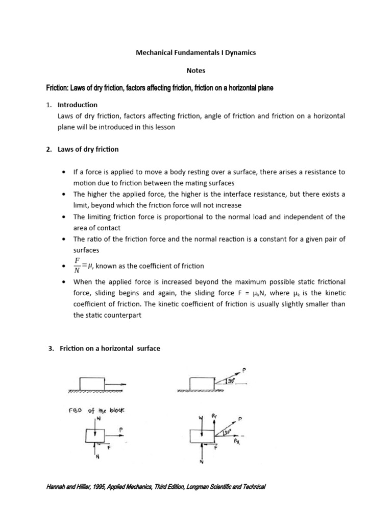 Friction On Horizontal Plane | PDF | Friction | Force