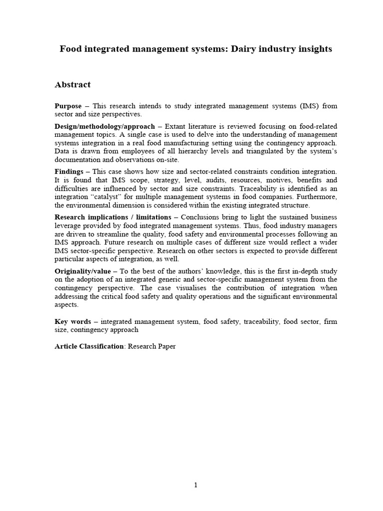 Food Integrated Management Systems Dairy Industry Insights | PDF | Business