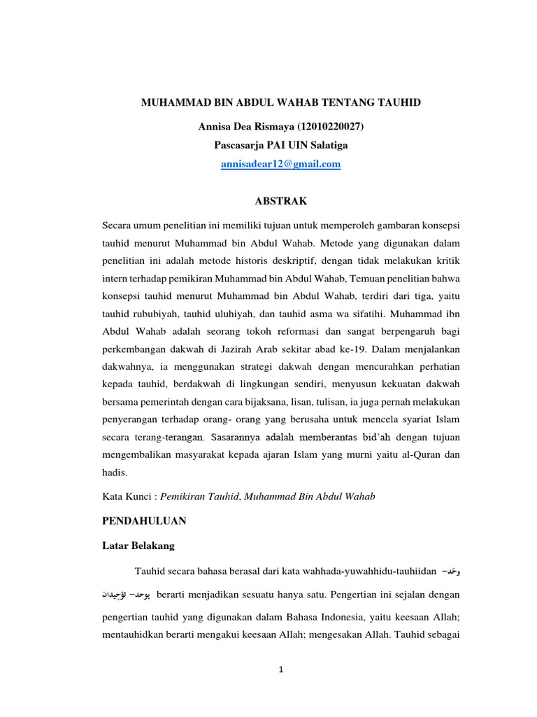 Konsep Tauhid Muhammad Bin Abdul Wahab | PDF | Agama & Spiritualitas