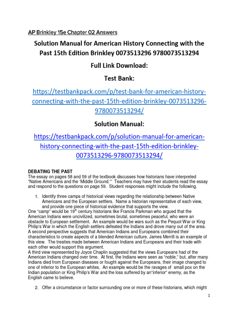Solution Manual For American History Connecting With The Past 15th ...
