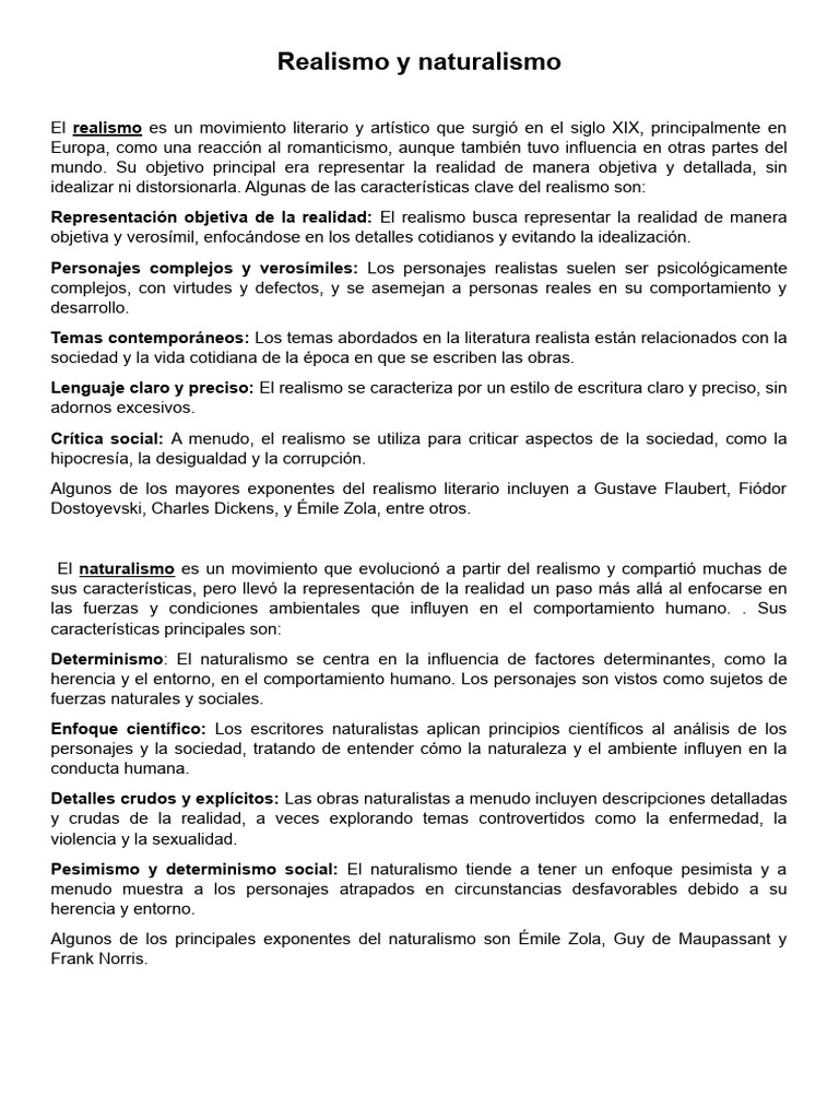 Realismo y Naturalismo | PDF | Realismo literario