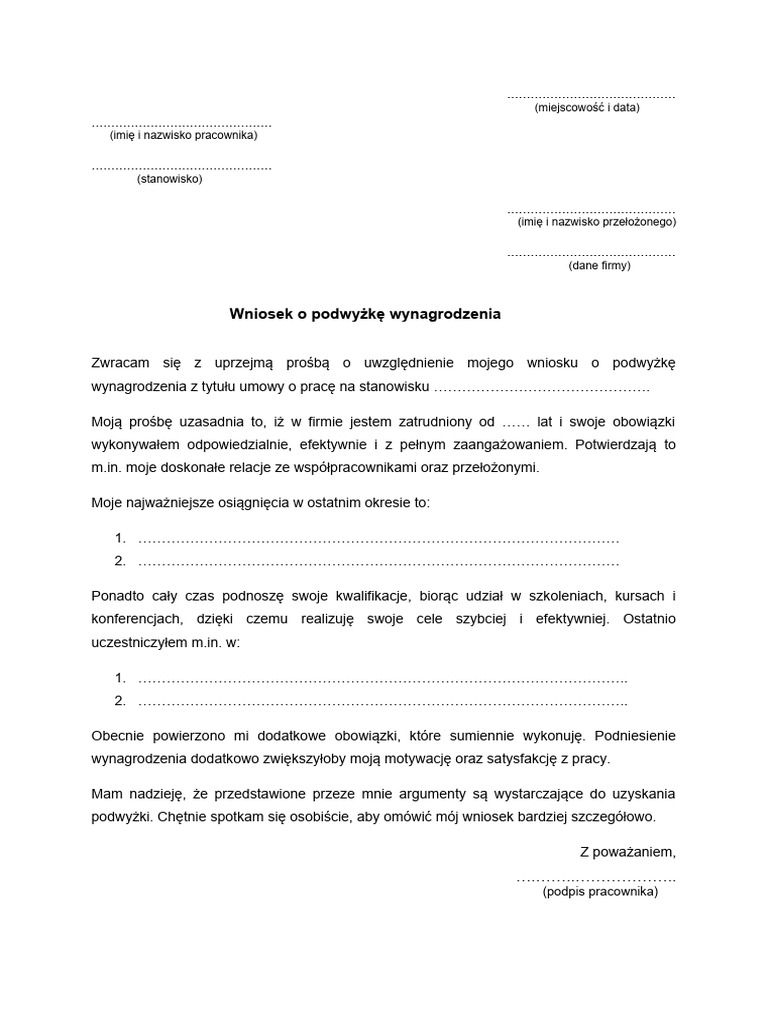 Podanie o Podwyżkę | PDF